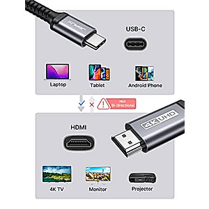 USB C to HDMI Cable 6.6ft/2M, JSAUX 4K UHD USB 3.1 Type-C to HDMI 2.0 Cord for Home Office, [Thunderbolt 3 Compatible] for Samsung Galaxy S22 S21 Ultra Plus MacBook Pro/Air iPad Pro 2021 iMac and More