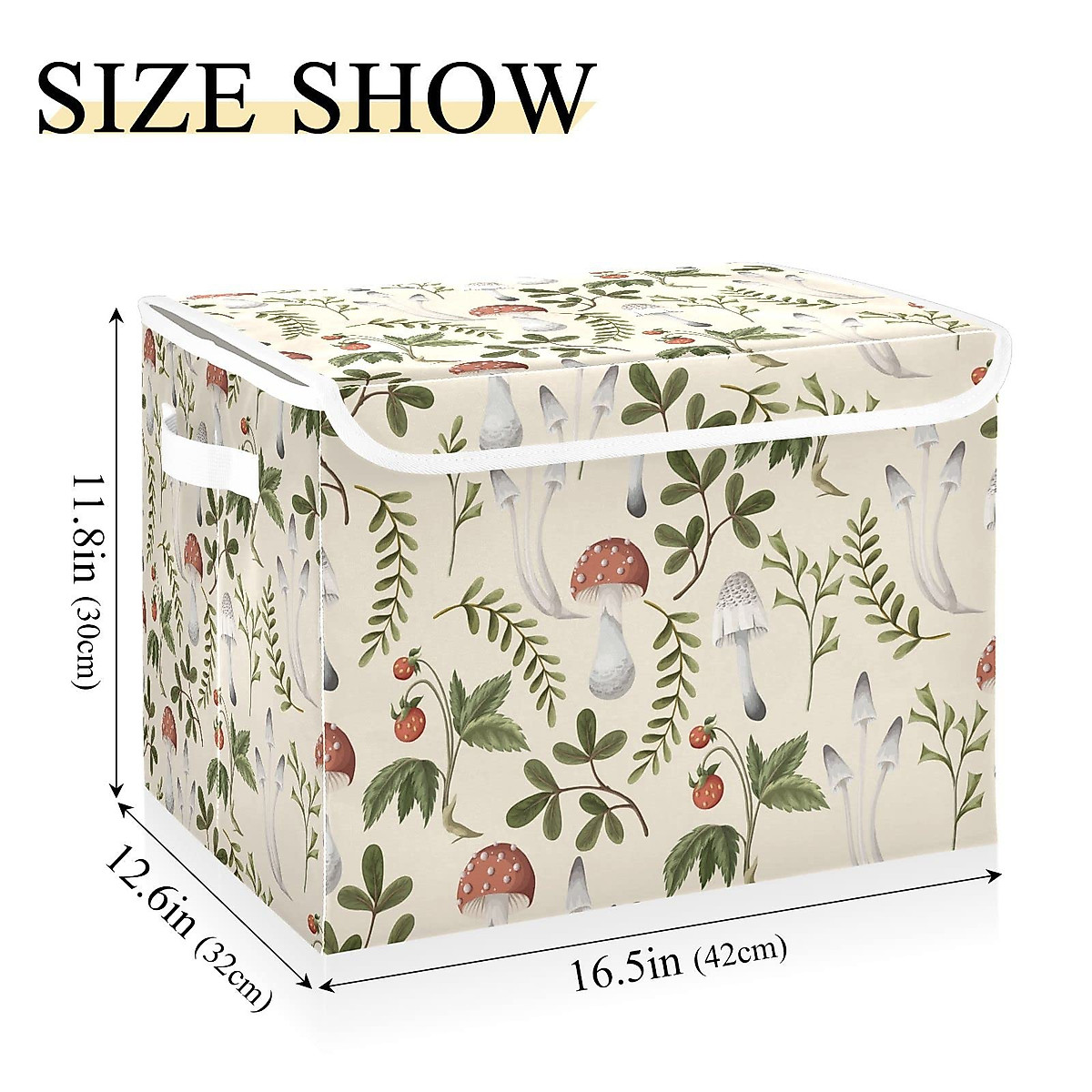 Kigai Mushroom Twig Storage Bins Foldable Large Cube Storage Box with Lids and Handles for Home Organizer Closet Office Decor 16.5x12.6x11.8 In