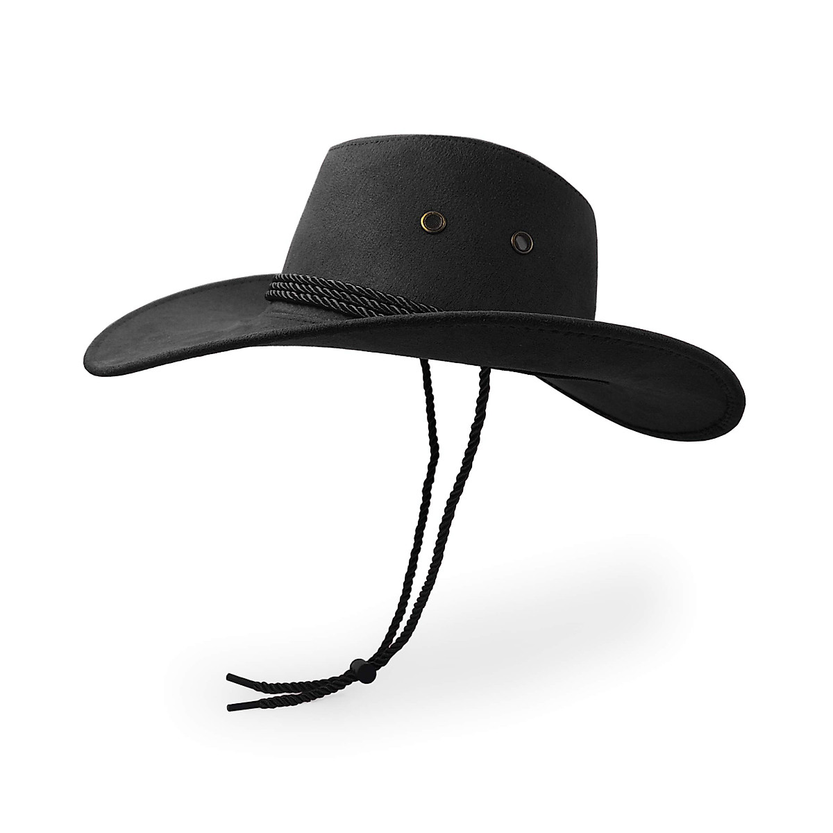 Cowboy Hat, Sun Hat Faux Felt Leather Suede Travel Cap Western Hat Outdoor Sun Protect Black
