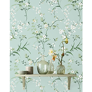 Peel and stick Wallpaper Farmhouse Wild Floral Peel and stick Wallpaper French Peel and Stick Wallpaper Blue Wallpaper for Bedroom Stick on Wallpaper Cabinets Contact Paper (Soft Blue, 17.7" X 78.74")