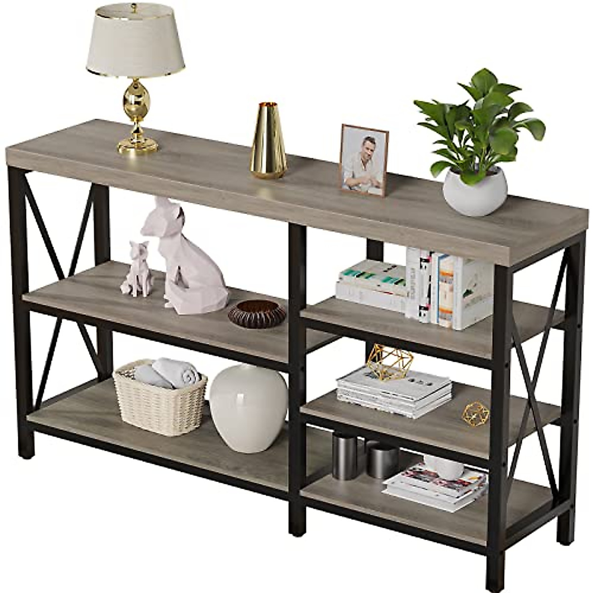 LGHM Console Tables for Entryway, Sofa Console Table Narrow with 5-Tier Storage Shelves for Living Room, Couch Hallway Table for Hall, Entry, Gray Wash