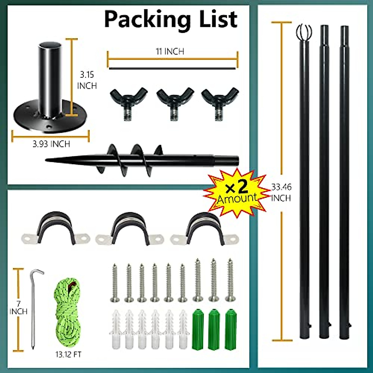 OGoeesy String Light Poles 9.3FT Poles for Outdoor String Lights Spiral Anchor Patio Lighting Stand, 28Φ Metal Posts for String Light, Light Poles for Yard Wedding Parties Home Decor (2 Set)