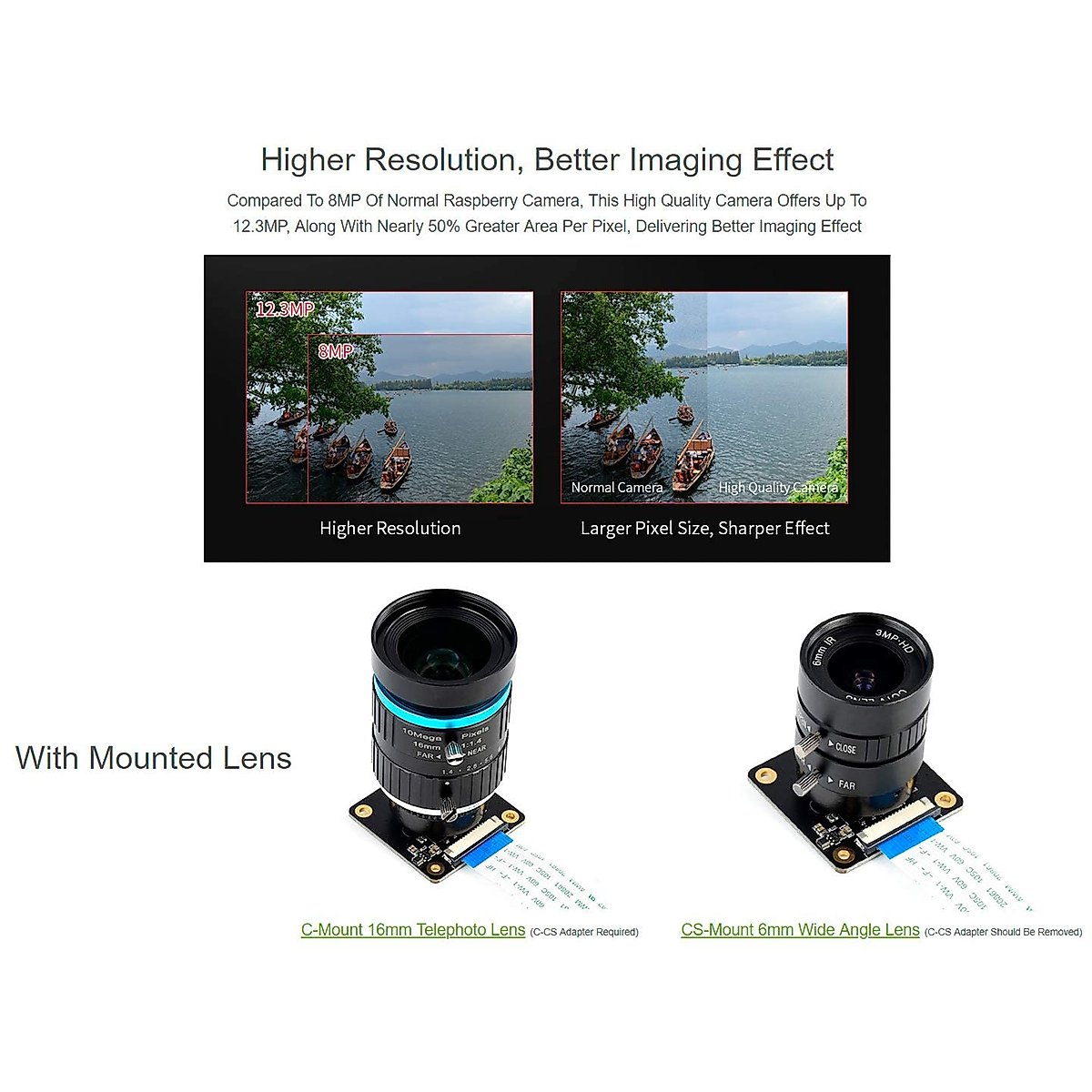 Bicool IMX477 Sensor 12.3MP Camera for Compute Module 3/ CM3 Lite/ CM3+ / CM3+ Lite/Jetson Nano,Supports C/CS Lenses,High Resolution High Sensitivity