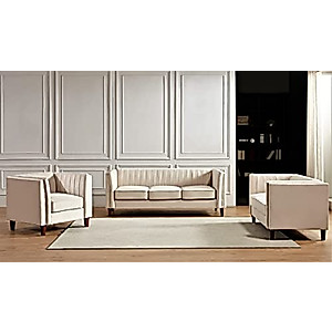 Container Furniture Direct Modern Luxury Velvet Couch for Living Room with High Density Foam, Soft Fabric Upholstery, Removable Cushions and Solid Wood Legs, 83'' Wide 3 Seater Sofa, Beige