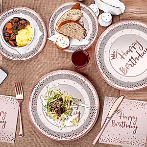 100Pcs Pink Birthday Plates rose gold plates and napkins party supplies for Girl Women