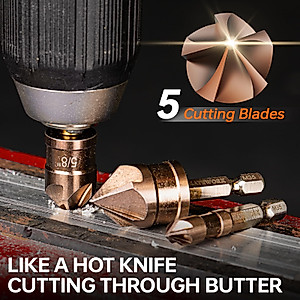 Countersink Drill Bit Set, M35 Cobalt HSS Countersink Drill Bits 6 Pieces 1/4 Inch Quick Change Hex Shank for Metal, Wood, Stainless Steel, Carbon Steel