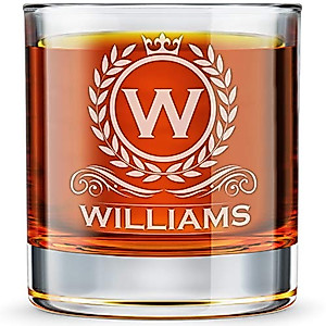 Personalized Whiskey Glass, Engraved Monogram Rocks Cocktail Glass, 10.25 oz Custom Bourbon Gift For Men