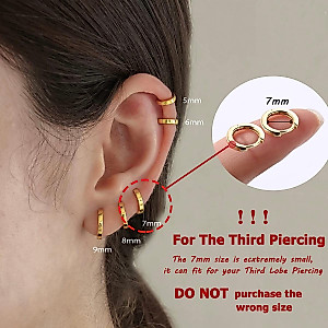 925 Sterling Silver Small Gold Hoop Earrings for Women Girls 14K Gold Huggie Earrings Tiny Hypoallergenic Cartilage Earrings Hoops 5mm 6mm 7mm 8mm 9mm 10mm 12mm