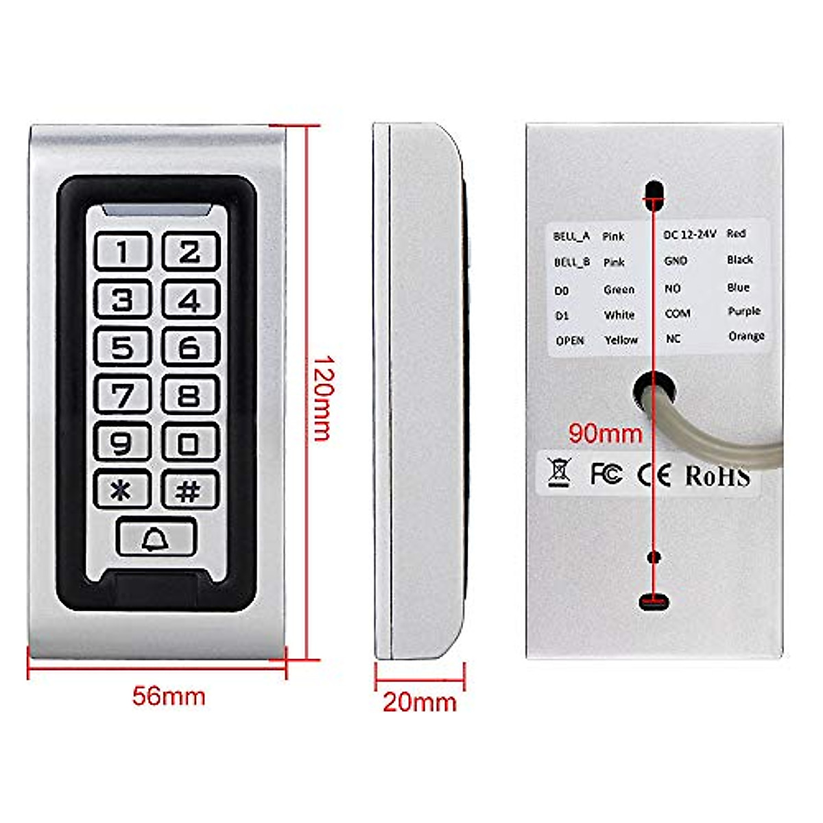 HFeng Standalone IP68 Waterproof RFID Access Control Keypad Metal Card Reader + 10pcs 125KHz Proximity Keychains WG26 2000 Users for Home/Office