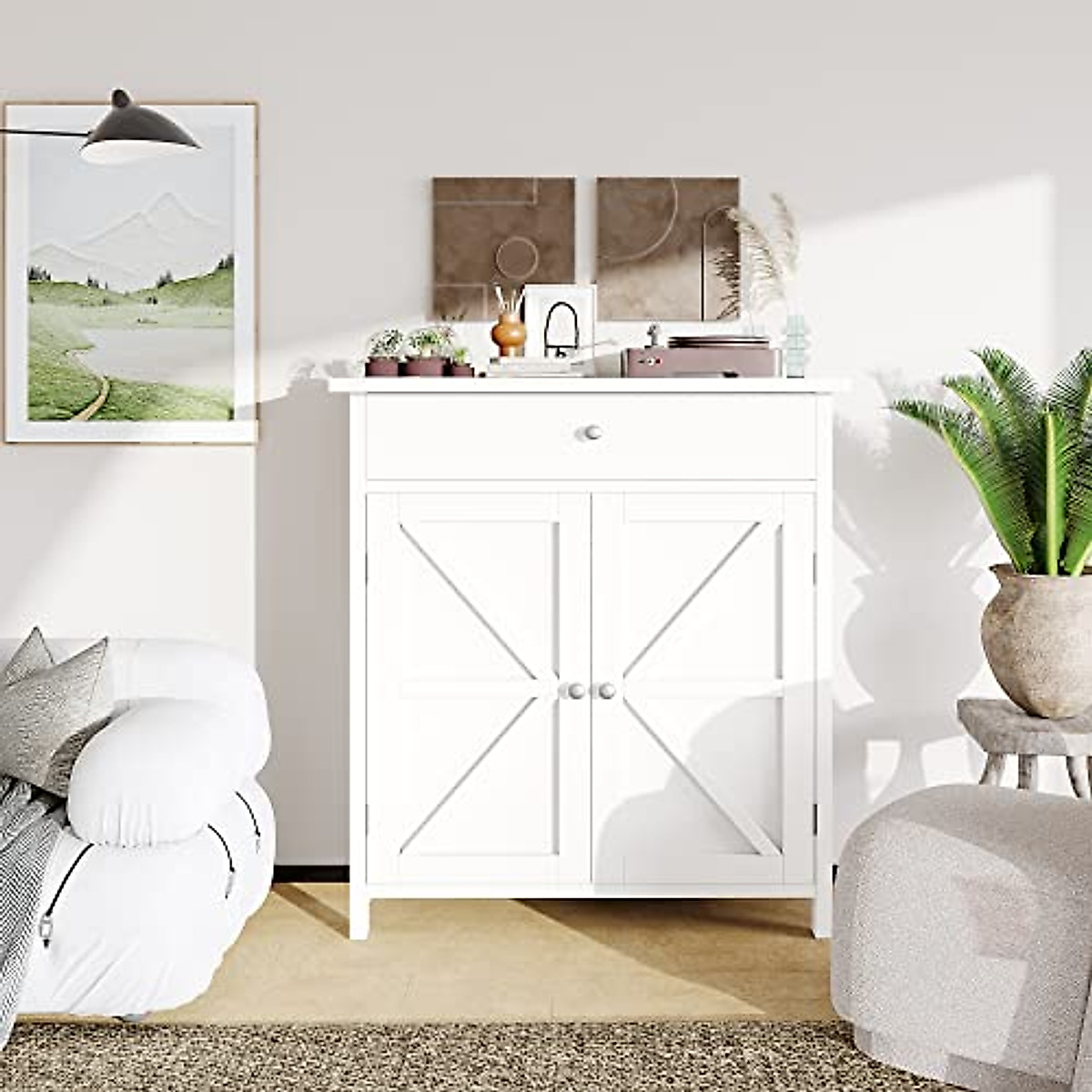 Irontar Bathroom Cabinet, Freestanding Bathroom Storage Cabinet with Drawer and Adjustable Shelf, Kitchen Cupboard, Floor Cabinet for Bathroom, Home Office, Entryway, White CWG008W