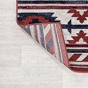 JONATHAN Y SWC100A-8 Serape Medallion Southwestern Indoor Area Rug, Southwestern, Geometric, Country, Bedroom, Kitchen, Living Room, Easy-Cleaning, Non-Shedding, 8 X 10, Red/Navy/Cream
