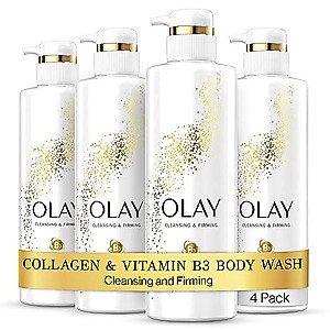 Olay Cleansing & Firming Body Wash for Women with Collagen and Vitamin B3, 20 fl oz (Pack of 4)