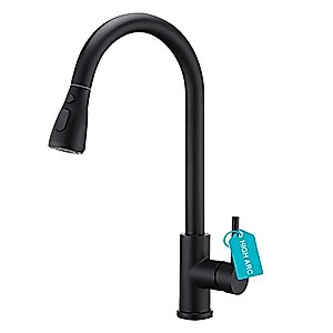 Besworta 3-Way Pull Down Matte Black Kitchen Faucet with 23-Inch Pull Out Hose, Stainless Steel, 3-Water Outlet Modes, PVD Finish, Ceramic Cartridge, 304 SUS