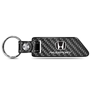 iPick Image - Real Carbon Fiber Blade Style with Black Leather Strap Key Chain for Honda Passport