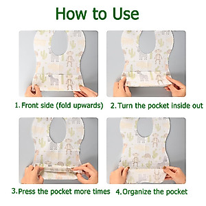 Roeoi Disposable Baby Feeding Bibs, Leakproof Liner and Waterproof Toddler Bibs with Food Catcher Pocket, Great for Outing and Traveling (10 PCS)