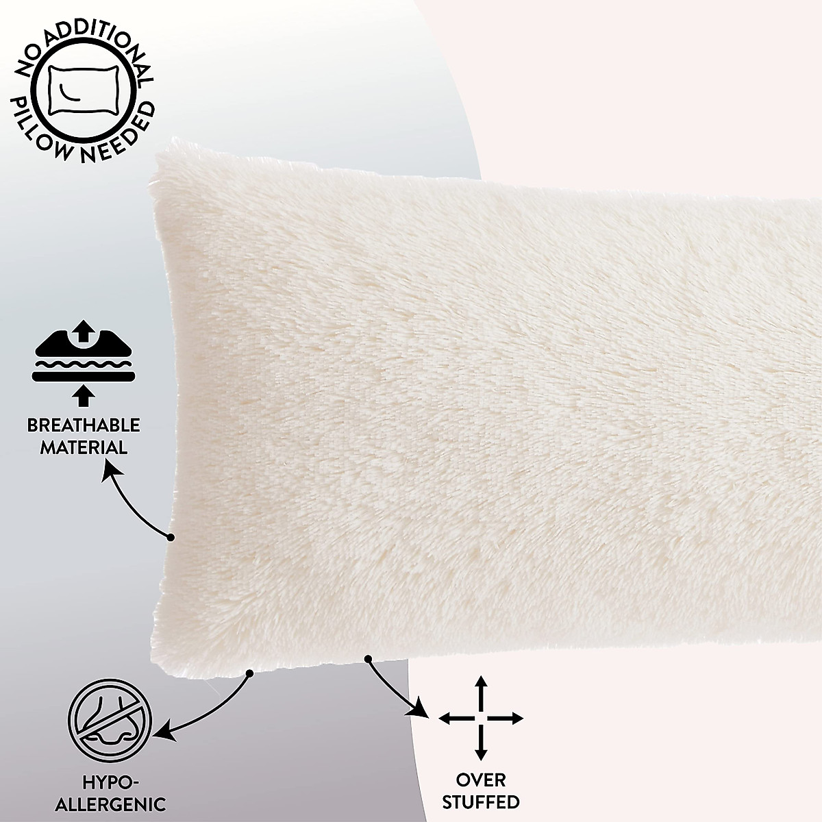 Urban Lifestyle Long Hair Faux Fur Body Pillow, 20"x48", Ivory