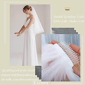 Aiosy Bridal Wedding Veils Short 2 Tier White Tulle Blusher Veil with Comb Bride Hair Accessories for Women and Girls (White)