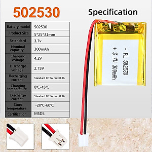 YDL 3.7V 300mAh 502530 Lipo battery Rechargeable Lithium Polymer ion Battery Pack with PH2.0mm JST Connector