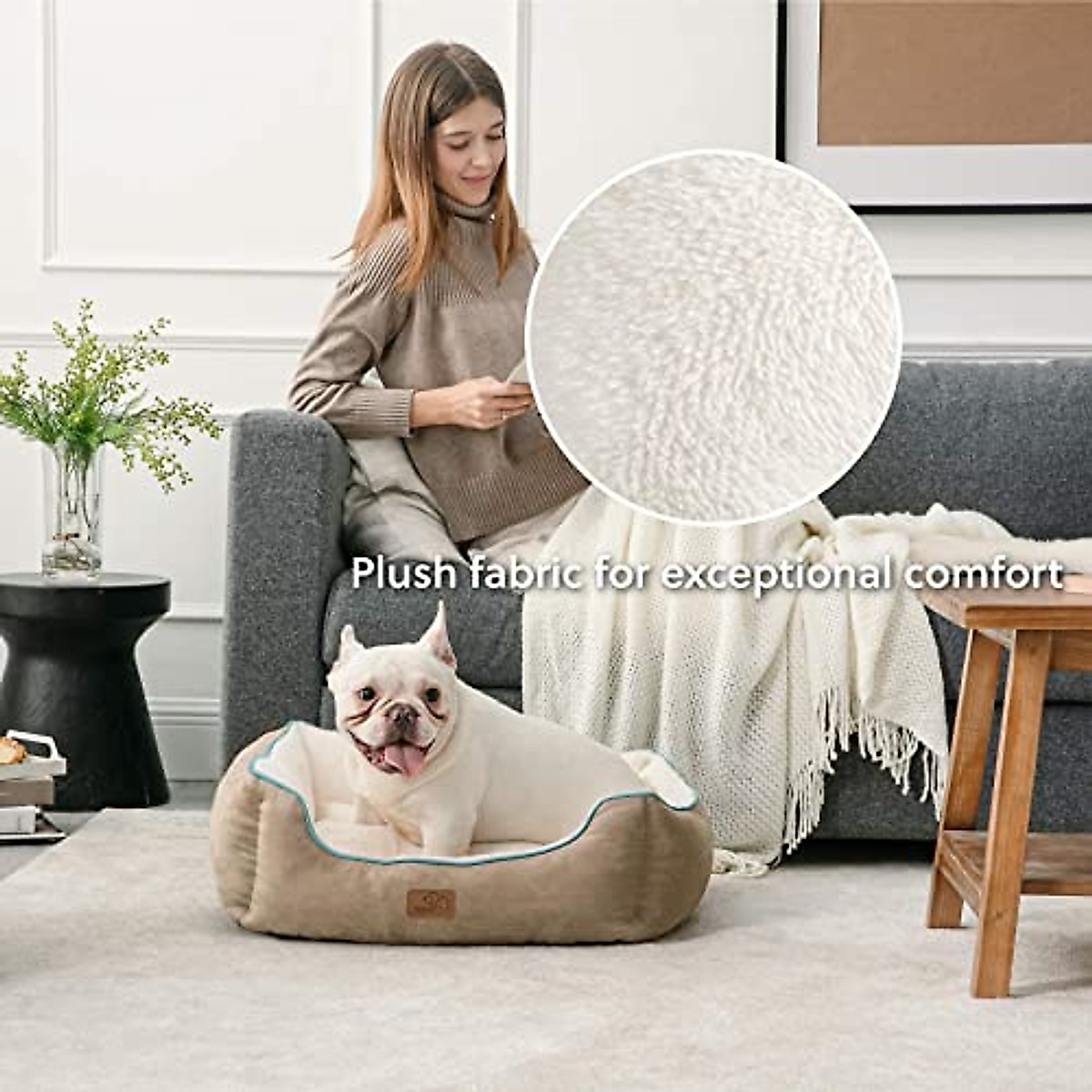 Bedsure Dog Beds for Large Dogs - Cat Beds for Indoor Cats, Rectangle Cuddle Large Medium Dog Bed Washable with Anti-Slip Bottom, 30 Inches, Camel
