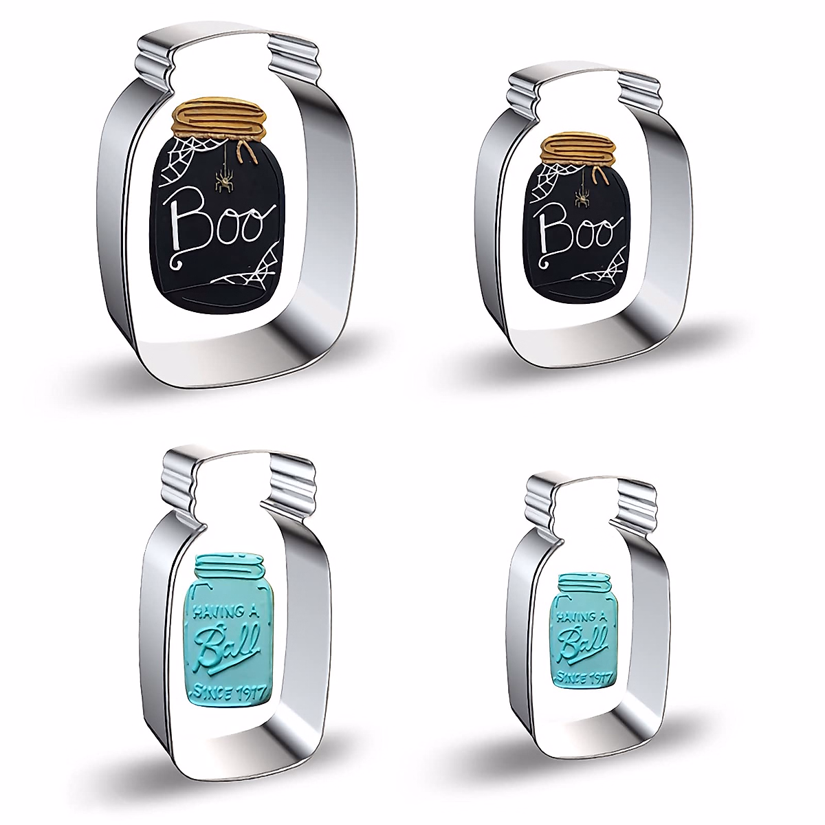 Mason Jar Cookie Cutter Shapes Baking Set - 3 Inch & 4 Inch - 4 Pieces Milk Bottle Honey Jar Pot Shaped Biscuit Stainless Steel Metal Molds Cutters for Kitchen Baking Halloween Christmas Cookie Cutter