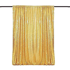 New Upgrade Gold Sequin Backdrop Curtain, WISPET Thick Glitter Curtain Panels, 4FTx7FT Gold Sparkly Sequence Parties Wedding Photography Background Drapes