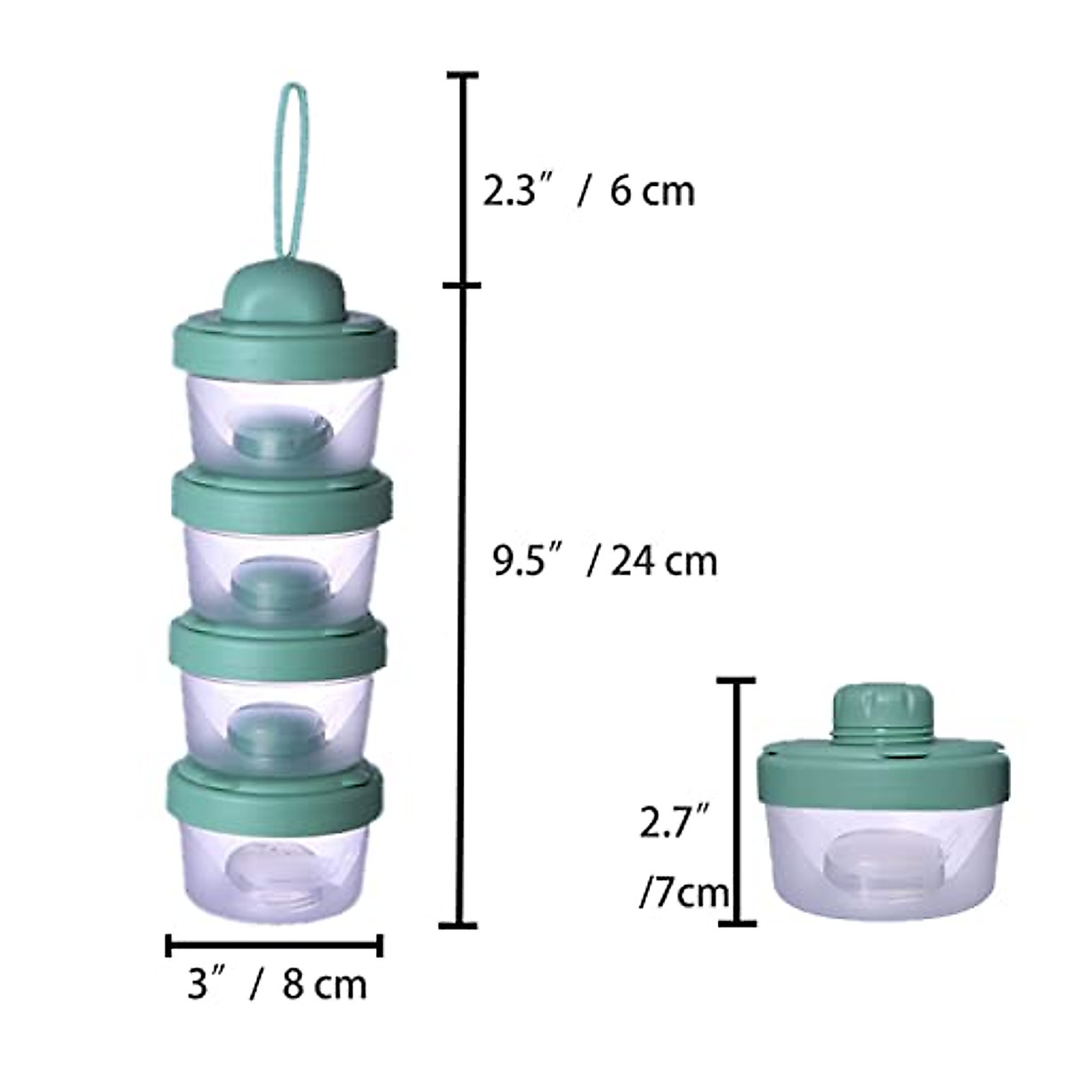 IENYPA 4 Layers Baby Milk Powder Formula Dispenser on The go, Baby Formula Containers for Travel, Formula Holder Mixer, Baby Feeding Snack Storage Container, Portable, Stackable, Non-Spill, BPA-Free