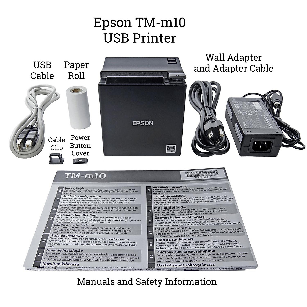 Epson TM-M10-002 Thermal Wired POS Receipt Printer, Black - USB Connectivity - 150mm/s, 203 dpi, 2.26" Label Width, Auto-Cutter, Monochrome