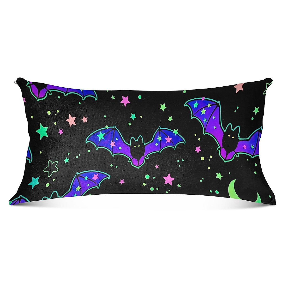 Joisal Bats with Bright Stars Plush Pillows Covers, Pillow Case for Body Pillow, with Side Opening Zipper, Furry Pillow Cases, 4 Optional Sizes