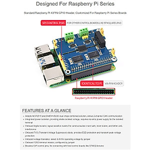 Waveshare Isolated CAN Expansion Board 2 Channel Compatible with Raspberry Pi 4B/3B+/3B etc. Series Boards