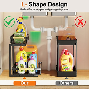 Under Sink Organizer and Storage, 2-Tier Pull Out Cabinet Organizers Shelf, Metal Sliding Drawers Shelves for Kitchen Bathroom Closet Organization, 2 Pack