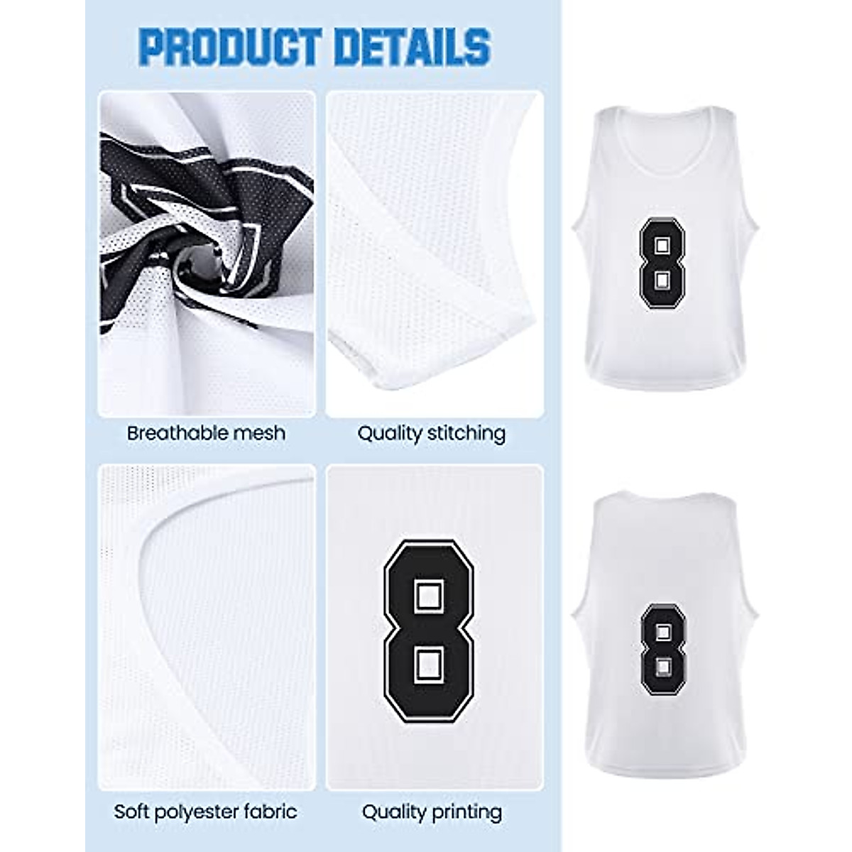 Silkfly 24-Pack Youth Numbered Soccer Practice Jerseys - Scrimmage Vests for Teens in Black & White