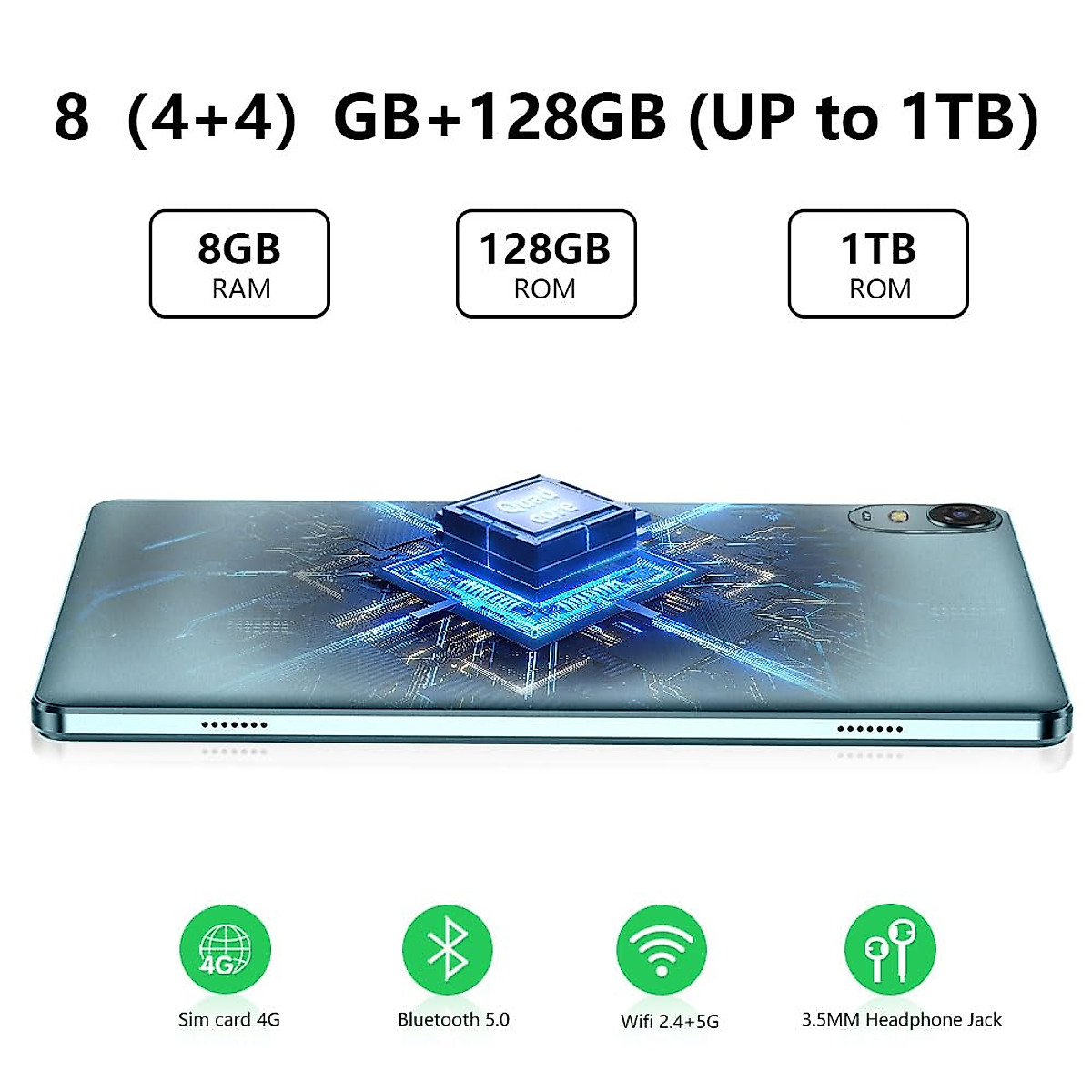 JUNINK 10 inch Tablet Android 13 Tablets, 8GB (4+4) RAM 128GB ROM 1TB Expand, 1280x800 IPS HD Screen, Quad Core Processor, WIFI6, Dual Camera, 6000mAh, BT, Tablet (4)