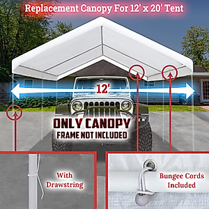 BenefitUSA 12'x20' Upgraded Carport Canopy Tent Garage Replacement Car Shelter Cover with Bungees,Frame is not Included (White)