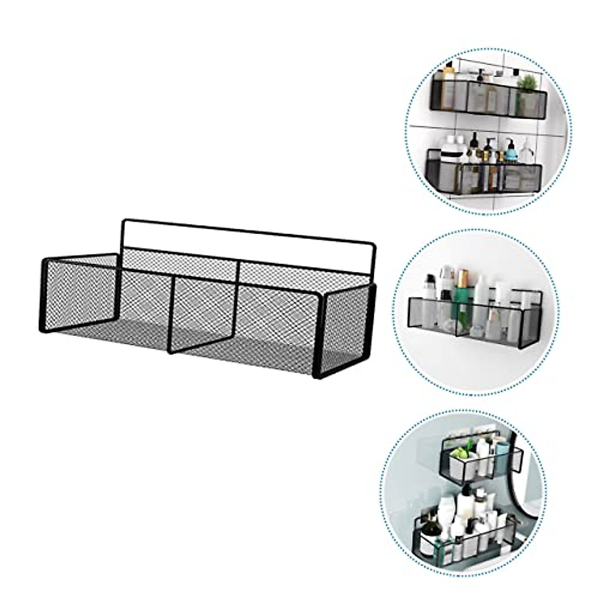 Alipis 1 set of Kitchen Necessities Black Sundries Bathroom Household Shower Wire Bin Toiletry Organizer Wall Rustproof Iron Mount Caddy Hanging Rack Shelf Wall- Storage Sorting Racks