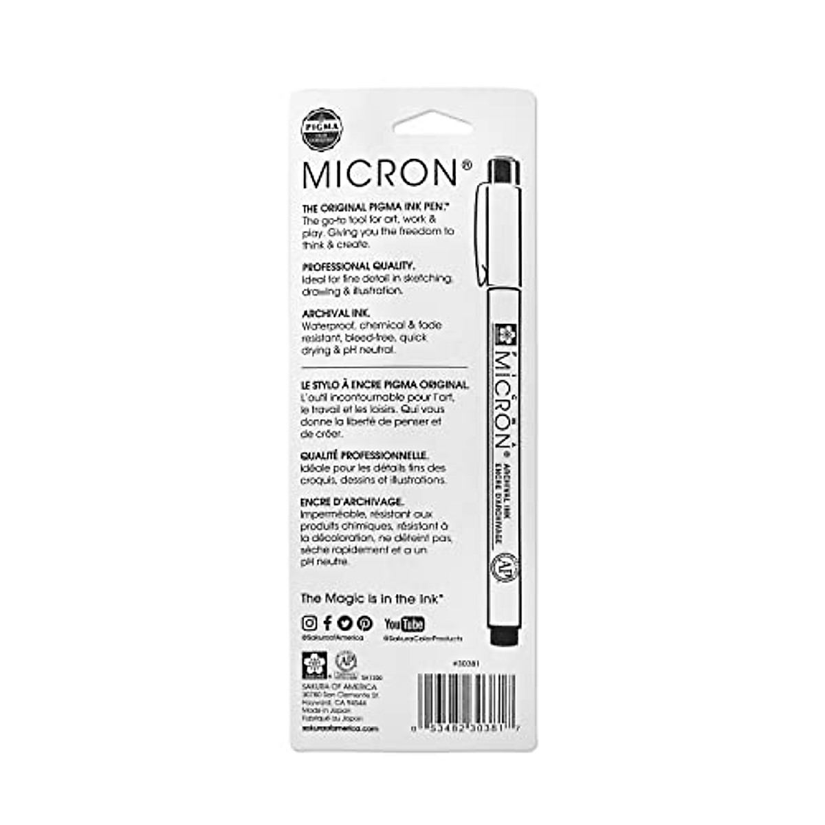 Sakura 30381 Pigma Micron Blister Card 03 Ink Pen, 0.35-mm, Black