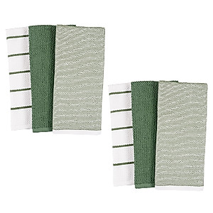 KAF Home Ayesha Curry Mixed Utility Kitchen Towel Set | Set of 6 Mixed Terry Kitchen Towels | Absorbent Kitchen Towels Perfect for Spills, Drying Dishes, Cooking, and Any Household Mess (Green)