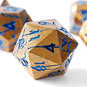 DND Metal Dice - Pharaoh Ruins Gold with Blue Cracks - Polyhedral Dice Set for D&D, RPG and More - Beautifully Detailed for Dungeons and Dragons