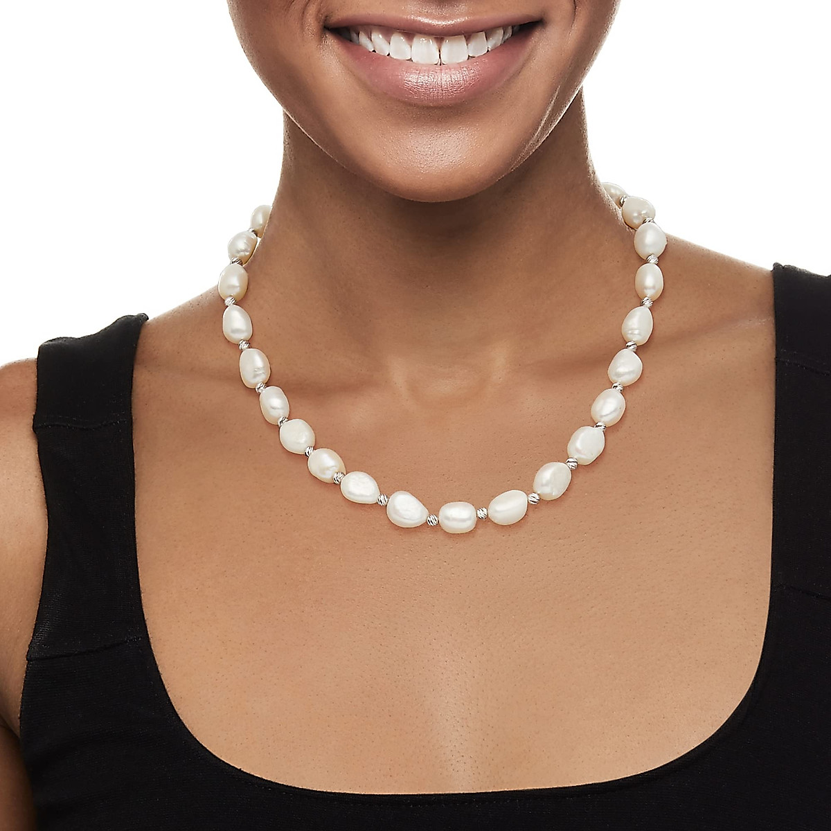 Ross-Simons 11-12mm Cultured Baroque Pearl and Sterling Silver Jewelry Set: Earrings, Bracelet and Necklace. 18 inches