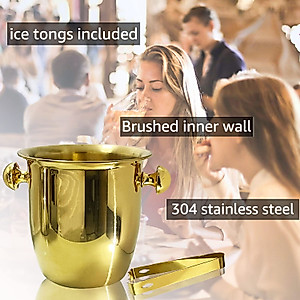 Ice Buckets - Champagne Ice Bucket with Tongs, Golden Trumpet Ice Bucket Stainless Steel Mirror Reflection Wine Cooler for Cocktail Bar Beer Red Wine Liquor Beverages Party,Ice Frozen Longer, 2.5L