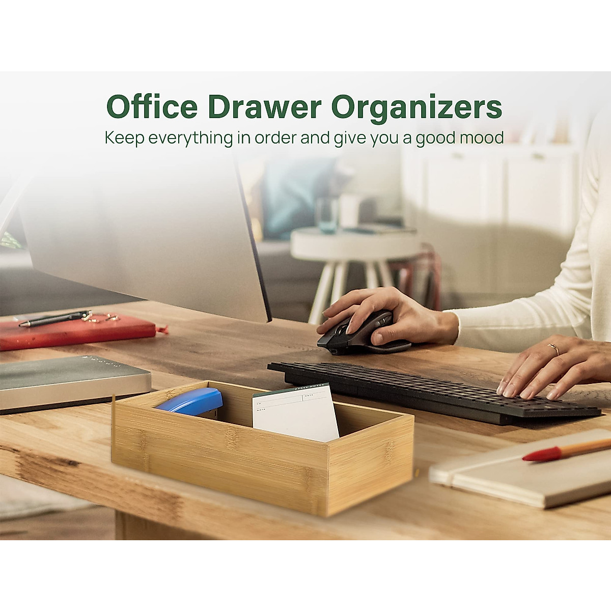 Kootek 8 Pcs Bamboo Drawer Organizer Utensil Tray Kitchen Storage Box 4-Size Versatile Dividers Cutlery Holders Bins Containers for Flatware Kitchen Utensils