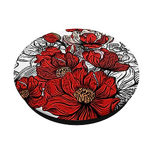 Red and Black Peony Floral Print PopSockets PopGrip: Swappable Grip for Phones & Tablets