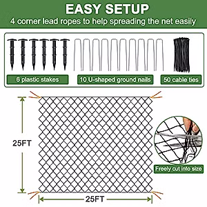 Bird Netting for Garden Protection - 25x25ft Poultry Netting for Chicken Coop, 1” Mesh Heavy Duty Garden Net, Fruit Tree Netting for Blueberry Bushes, Vegetable Against Squirrels, Deer
