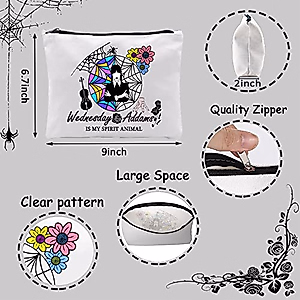 Hymik 2 Pcs Addams Movie Tote Bag and Makeup Bag, Wednesday Fans Gift Wednesday AD Is My Spirit Animal Makeup Accessories Zipper Pouch Girls Pencil Case Women Handbags Purses