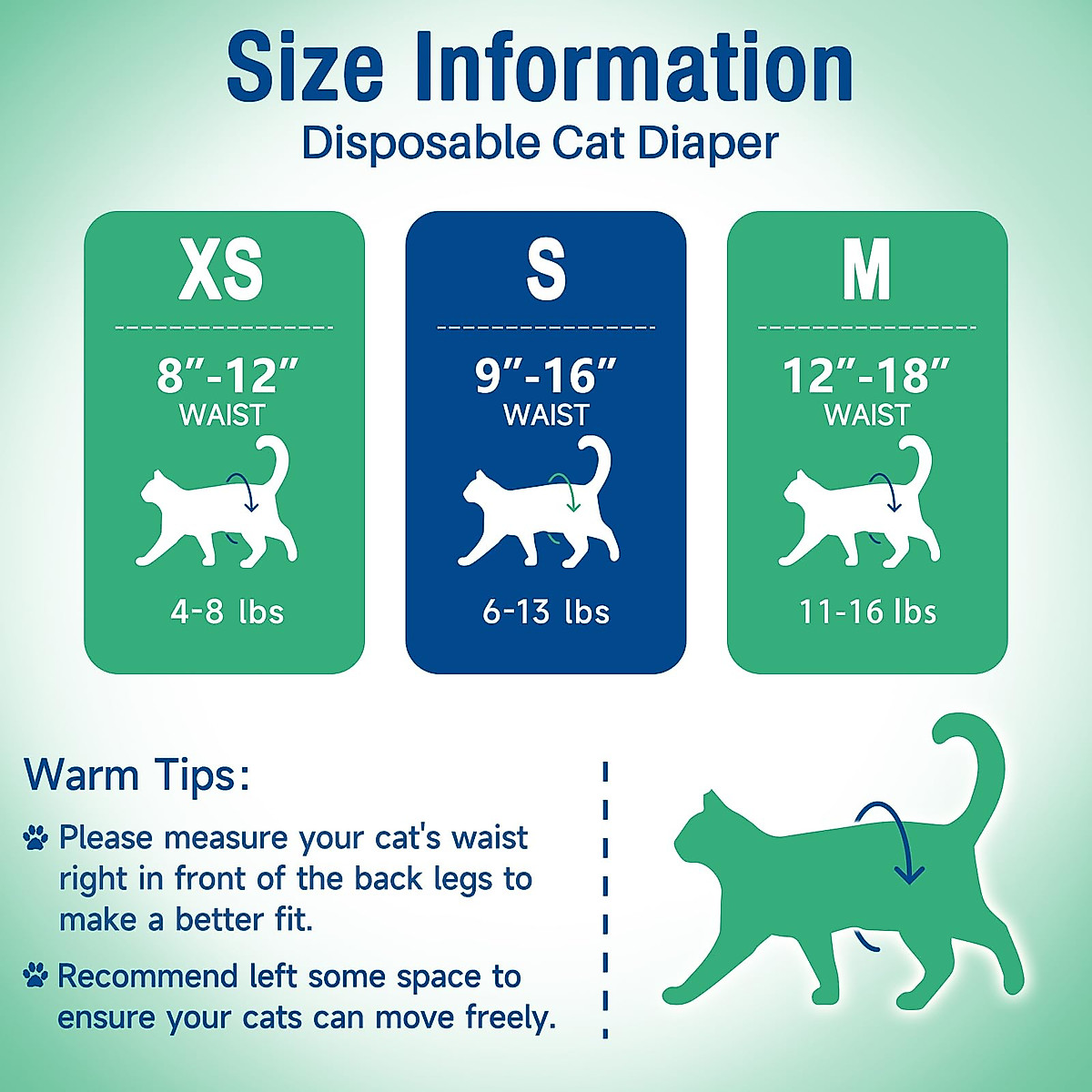 Pet Soft Disposable Cat Diapers - Diapers for Female & Male Cats, Puppy Doggie Diapers for Female Dogs with Adjustable Foam Tail Hole, Medium (24Pcs, Green)