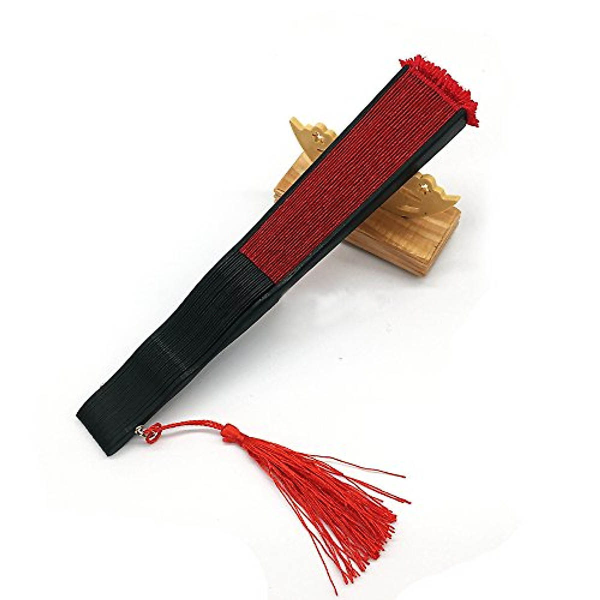 Exasinine Retro Lace Hand Fan Bamboo Folding Fan Handheld Fan (Red)