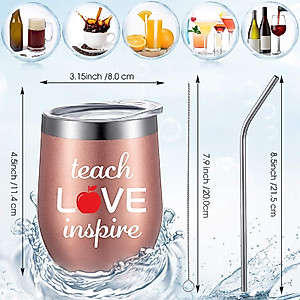 Patelai 4 Pcs Teacher Appreciation Gift Back to School Gift Personalized Thank You Teacher Coffee Mug Birthday Christmas Gifts for Women Men, 12 oz Wine Tumbler with Straws and Brushes (Rose Gold)