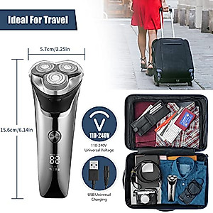 Electric Razor for Men, S.T. Friends Mens Electric Shavers, Rechargeable Electric Rotary Shaver LED Display, Waterproof Wet & Dry Men Razor, Face Shaver with Pop-up Trimmer & 3 Extra Replacement Blade