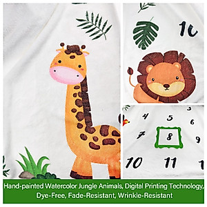 Baby Monthly Milestone Blanket Boy - Jungle Animals Neutral Newborn Month Blanket for Boy & Girl Personalized Shower Gift Safari Nursery Decor Photography Background Prop with Frame Large 51''x40''