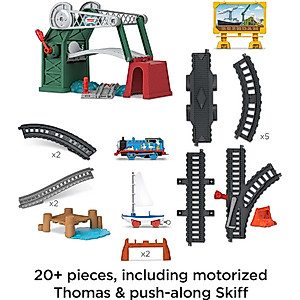 Thomas & Friends Bridge Lift Thomas & Skiff train set with motorized engine and toy boat for preschool kids ages 3 years and up