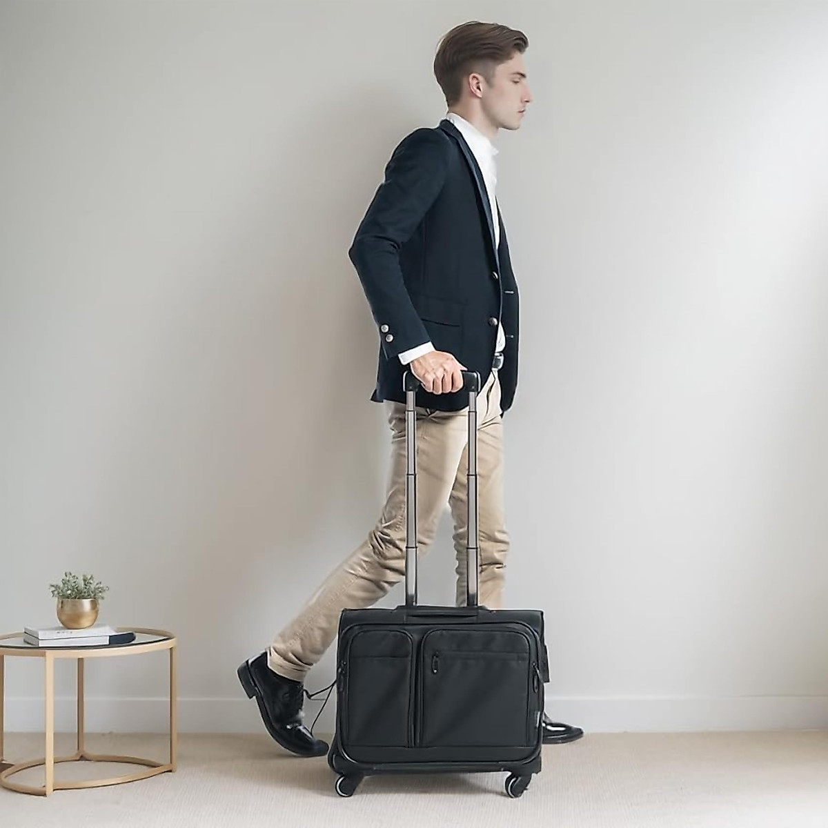 SANWA Rolling Laptop Bag with Lock, 22L Cabin Size, Water Resistant, Overnight Computer Briefcase on Wheels, Business & Travel &Carry On Luggage Bag with Telescoping Handle, 14-inch PC, for Men Women